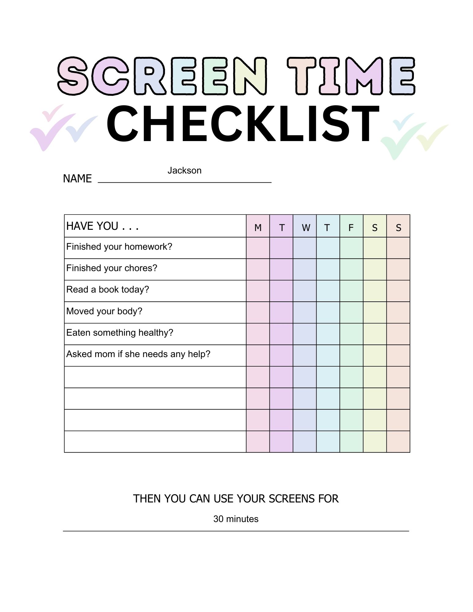 Free Screen Time Checklist for Kids (Editable and Printable!) | The Mom ...