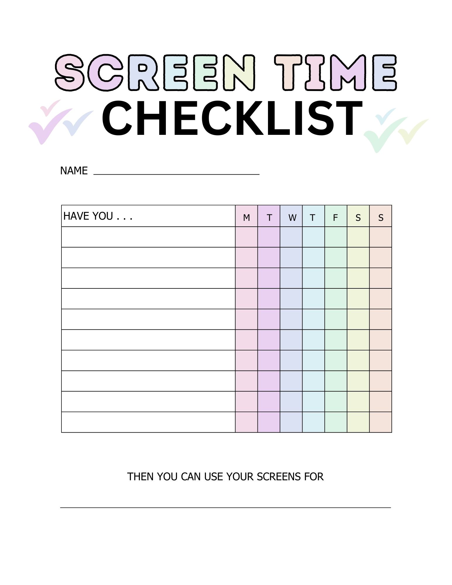 Free Screen Time Checklist for Kids (Editable and Printable!) | The Mom ...