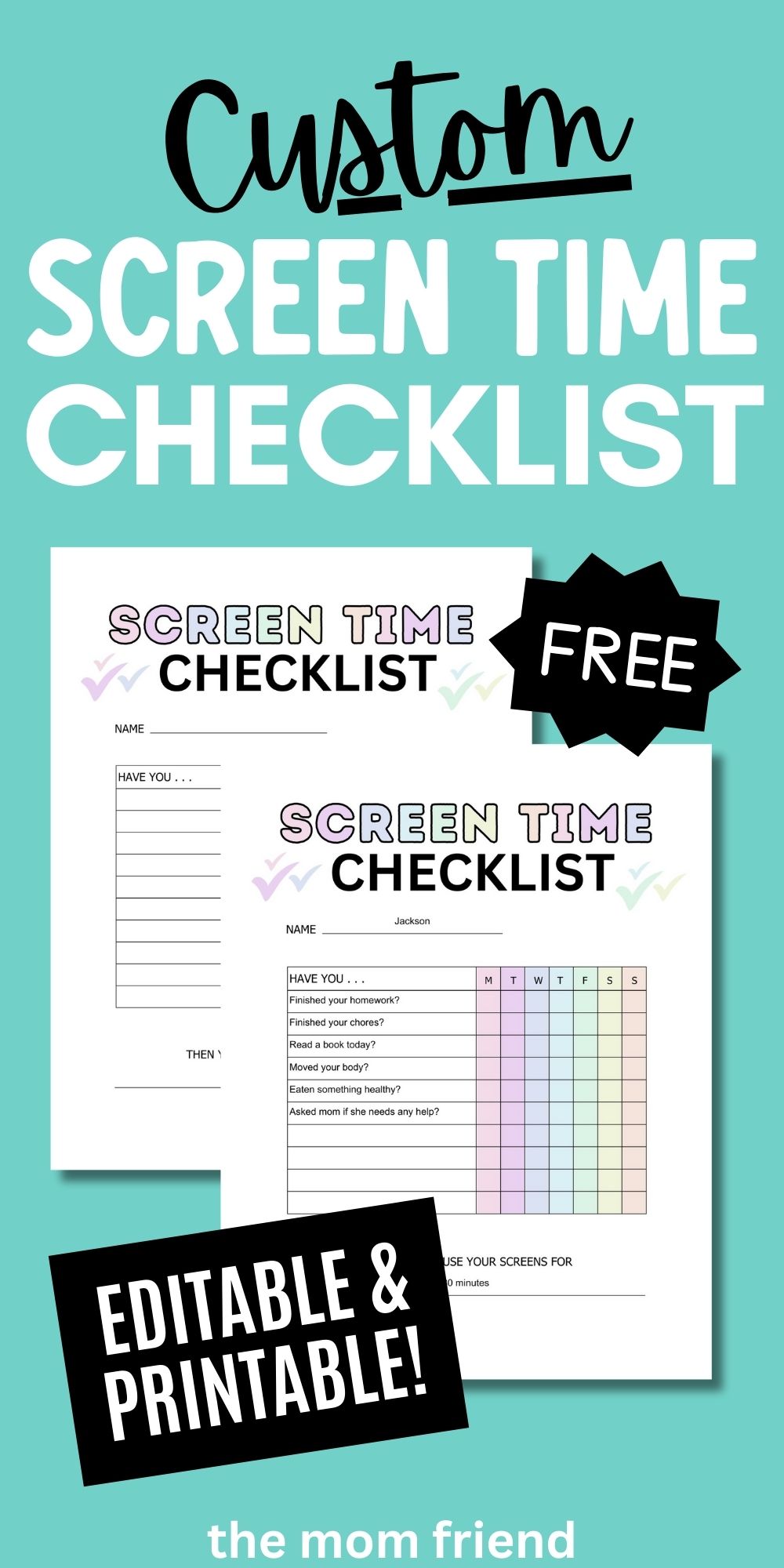 Free Screen Time Checklist for Kids (Editable and Printable!) | The Mom ...